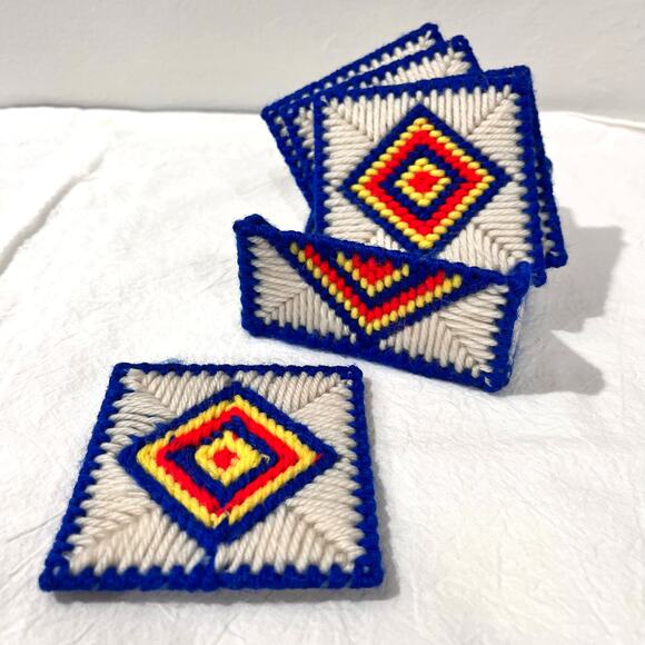 Handmade | Accents | Vtg 7s Needlepoint Coasters Set Of 5 Native ...